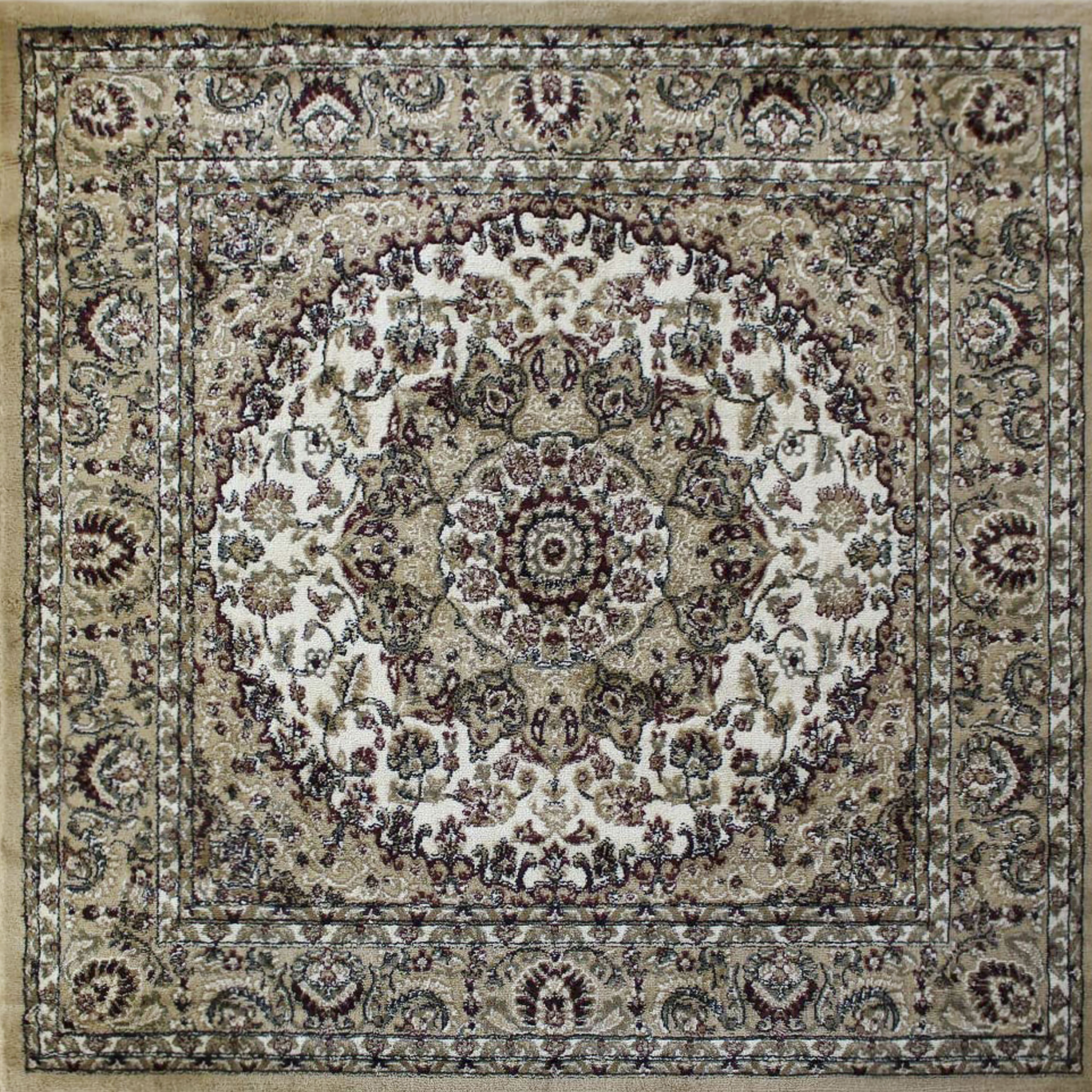 Mersin Collection - Medallion Motif 5' x 5' Square Area Rug - Ivory